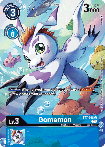BT07-018 U, Gomamon (Alternate Art) – Kai of Cards